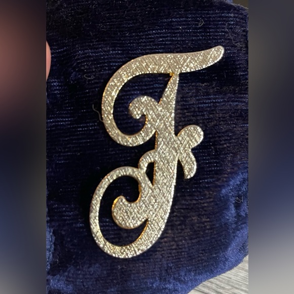 Jewelry | Vintage F Gold Tone Brooch Letter Brushed Texture | Poshmark